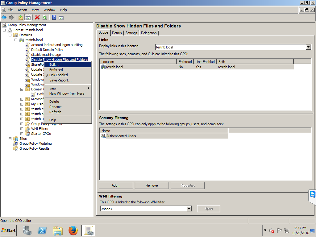 Using Group Policy to Disable Show Hidden Files